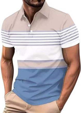 Generic T-shirt ray&eacute; pour homme 2026 - Style d&eacute;contract&eacute; - Mode d&eacute;contract&eacute;e - Revers ample - Rayures - Bloque les couleurs - T-shirt &agrave; manches courtes pour e