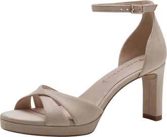 Tamaris Damen Sandalette mit Blockabsatz, beige, 39 EU