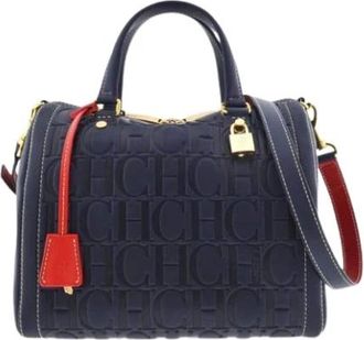 Carolina Herrera Femme, Sacs, Bleu, Taille: ONE Size Andy 7 Locked Medium Handbag
