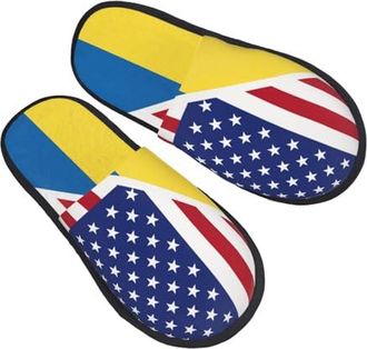 Generic Pantoufle Maison Drapeau Ukrainien-Am&eacute;ricain Hiver Pantoufles Confortable Hiver Chaussures Chaudes Antid&eacute;rapantes Chaudes Pantoufles Pour Maison Voyag