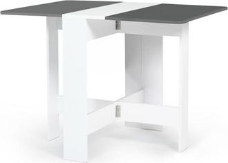 IDMarket Table Console Pliable EDI 2-4 Personnes Bois Blanc Plateau Gris 103 x 76 cm