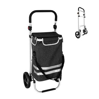 Relaxdays Einkaufstrolley, 2 gro&szlig;e R&auml;der, K&uuml;hlfach, abnehmbare Tasche, 45 l, bis 35 kg, Einkaufswagen klappbar, schwarz