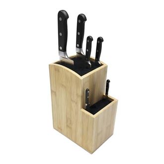 Relaxdays Messerblock unbest&uuml;ckt, Bambus, Borsteneinsatz, 2 Etagen, HBT 25,5 x 11,5 x 18 cm, Messerhalter, Natur/schwarz