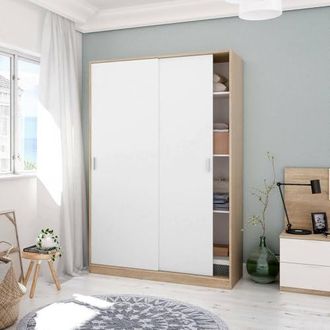Dmora Garde-robe 2 portes Waterbury, Armoire de chambre, Armoire avec 4 étagères et tringle à vêtements, 120x50h200 cm, Chêne et Blanc