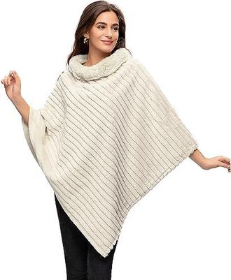 Glamexx24 Femme Poncho dhiver Elégante Chaud Manteau en Fausse Fourrure Tricoté Col Rond Veste épaisse Cape Automne Hiver Cadeau