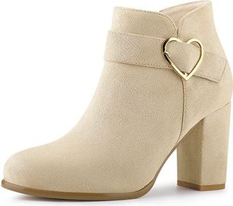 Allegra K Bottines à Talons Hauts et à Bout Rond en Forme de coeur pour Femmes Beige 41
