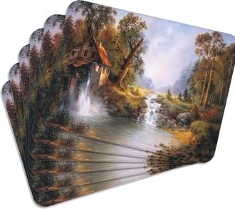 MG Design Set aus 6 Kork-Platzsets - Old Mill - 30 x 40 cm - hitzebest&auml;ndig & abwischbar, mit Korkr&uuml;ckseite