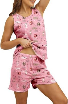 Generic Pyjama court d&eacute;t&eacute; pour femme - Ensemble shorty - V&ecirc;tement de nuit - Combinaison de maison - 2 pi&egrave;ces - Coton - V&ecirc;tement de d&eacute;tente - Pyjama haut - Pan