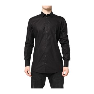 Dolce & Gabbana Homme, Chemises, Noir, Taille: S Chemise Noire Slim Fit en Coton