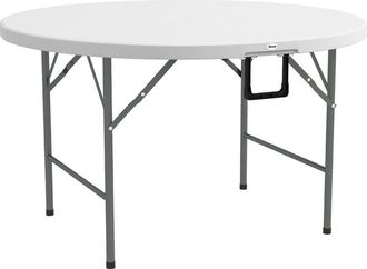 OUTSUNNY Table pliante table de camping pliable table de jardin &Oslash; 122 x 73H cm poign&eacute;e acier &eacute;poxy HDPE blanc