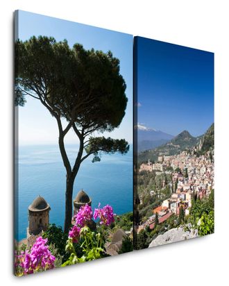 Paul Sinus Art Leinwandbilder 2 Stück je 40x60cm Italien Amalfi-Küste Meerblick Neapel