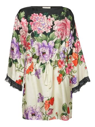 Gucci robe en soie à fleurs - Multicolore