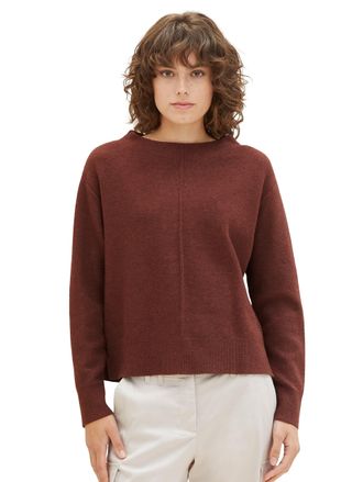 Tom Tailor Damen Basic Strickpullover mit Struktur, raisin melange, XXL
