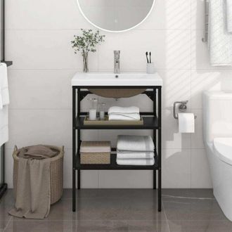 vidaXL Badezimmer-Waschtischgestell mit Waschbecken Schwarz Eisen - Vidaxl