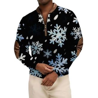 Generic Pull à col rond pour homme - Mode décontractée - Imprimé 3D - Fermeture éclair - Manches longues - Sweatshirt décontracté, noir foncé, XXL