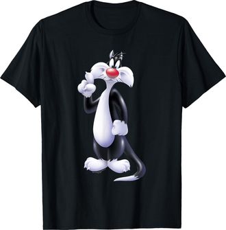 Looney Tunes Looney Tunes Sylvester Airbrushed T-Shirt - Herren - Schwarz - S - Kurzarm - T-Shirt - Cartoon - Klassisch - Casual Loose Fit Short-sleeve Airbrushed 