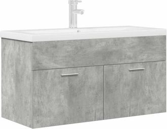 vidaXL vidaXL Waschbeckenunterschrank mit Einbaubecken Wasserhahn Betongrau