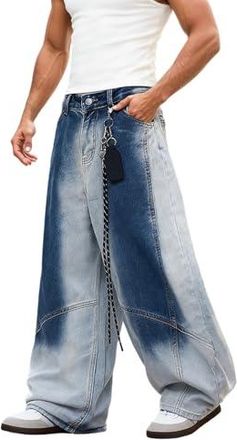 Generic Jean Homme Jeans Homme Jean Homme Regular Confortable Classique R&eacute;tro D&eacute;grad&eacute; Ample D&eacute;contract&eacute; - Large Leg Tendance avec Transition Color&eacute;e Audacieus