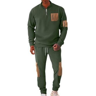 Generic Surv&ecirc;tement pour homme - Ensemble complet de 2 pi&egrave;ces - Pull &agrave; manches longues et fermeture &eacute;clair - Ensemble de jogging cargo &agrave; col en V et pantalon 