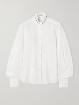 Brunello Cucinelli Chemise En Popeline De Coton M&eacute;lang&eacute; &Agrave; Ornements - Blanc