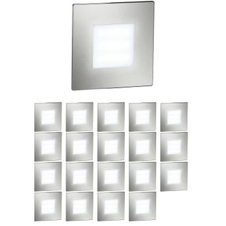 LEDs Com 20 St&uuml;ck LED Treppenlicht/Wandeinbauleuchte FEX f&uuml;r innen und au&szlig;en, eckig, edelstahl, 85 x 85mm, kaltwei&szlig;