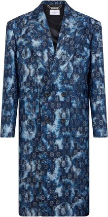 Philipp Plein jacquard double-breasted coat - Blau