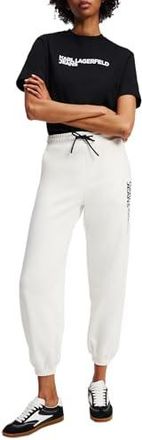 Karl Lagerfeld Femme, Pantalon de Sport Slim avec Logo Essential, Coupe Slim, Blanc