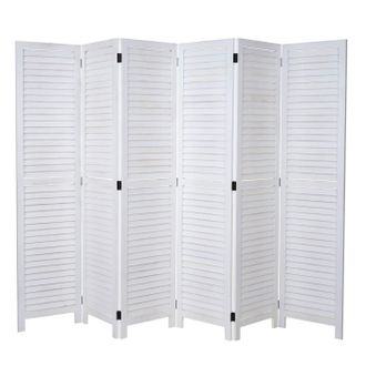 Mendler Paravent HWC-C30, Raumteiler Trennwand Sichtschutz, Shabby-Look Vintage, 170x243cm - wei&szlig;