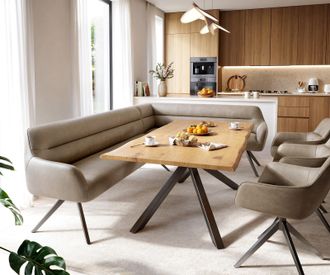 DELIFE Esszimmerbank Taya-Flex 285x190 cm Mikrofaser Beige Vintage Kreuzgestell kantig Graphit Taschenfederkern Links, Eckb&auml;nke