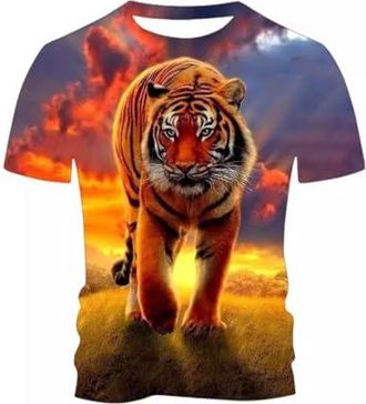 Generic T-shirt &agrave; col rond imprim&eacute; animal tigre 3D pour homme et femme, 3, XL
