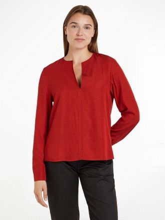 Tommy Hilfiger Klassische Bluse VISCOSE REGULAR V-NECK LS BLOUSE mit Tommy Hilfiger Flagge