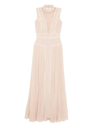 Saiid Kobeisy robe longue en Georgette bordée de dentelle - Tons neutres