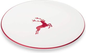 Gmundner Keramik Speiseteller, Durchmesser: 28 cm, Bordeauxroter Hirsch, handgemachte Keramik aus Österreich