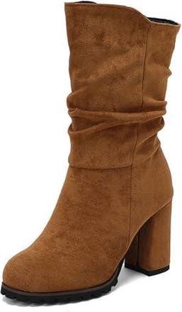 Generic Bottes mi-mollet &agrave; plateforme &eacute;paisse et &agrave; bout rond pour femme, marron, 39.5 EU