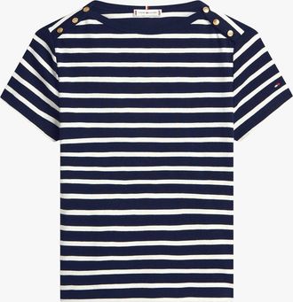 Tommy Hilfiger T-shirt &agrave; boutons ray&eacute; en coton