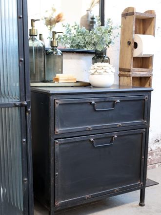Chic Antique Industrial Kleine Kommode Metall mit 2 Schubladen