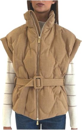 Eleventy Femme, Vestes, Beige, Taille: 40 FR Gilet ceintur&eacute; &agrave; col montant