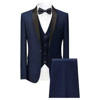 Generic Costume 3 pi&egrave;ces pour homme, coupe ajust&eacute;e, couleur unie, blazer, gilet, pantalon, ch&acirc;le, revers &agrave; un bouton, smoking, noir fonc&eacute;, 4XL