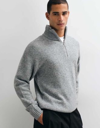 Jack & Jones pull oversize duveteux &agrave; demi-zip gris