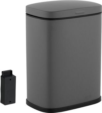 Relaxdays Kosmetikeimer Wandmontage, 3 Liter, Absenkautomatik, Inneneimer, Metall, eckiger Badezimmer M&uuml;lleimer, grau