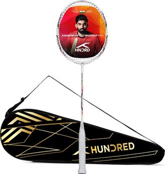 Hundred Powertek 2000 PRO Badmintonschl&auml;ger mit Vollh&uuml;lle (Wei&szlig;, Gr&ouml;&szlig;e: Standard, Griffgr&ouml;&szlig;e: G6) Aufgereiht Graphit F&uuml;r fortgeschrittene Spieler Gewicht: 90 