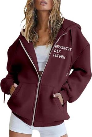 Generic Sweat &agrave; capuche pour femme, veste &agrave; capuche longue, sweat &agrave; capuche avec manches longues, fermeture &eacute;clair, manteau surdimensionn&eacute;, style sport, ferme