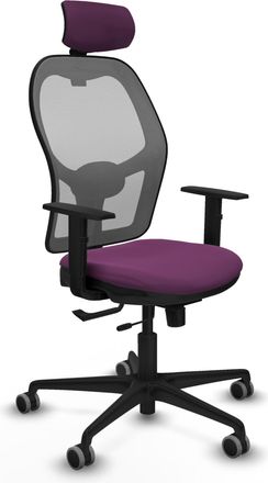 Piqueras y Crespo Ergonomischer B&uuml;rostuhl mit 1D-Armen, h&ouml;henverstellbare Lendenwirbelst&uuml;tze und h&ouml;henverstellbares Kopfteil, Grau/Violett