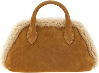 Coperni Shearling Trim Suede Top Handle Bag - - Bags - Damen - Beige - ONE SIZE