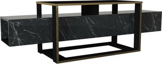 Vente-Unique Meuble TV Noir et Or, Design Élégant avec Nombreux Rangements, 160x49,8x46,1 cm, Pour Salon de Luxe ou Bureau