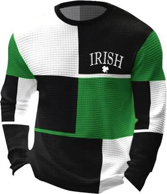 Generic Sweat-shirt pour homme St Patrick, pull irlandais r&eacute;tro vert, chemise &agrave; manches longues, col rond, tr&egrave;fle imprim&eacute;, pull &agrave; fermeture &eacute;clair 1/4, chemis