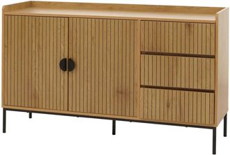 Hhg Sideboard HHG 664, Kommode Schrank Anrichte, 3 Schubladen 2 T&uuml;ren, Holz Melamin 80x130x42cm natur