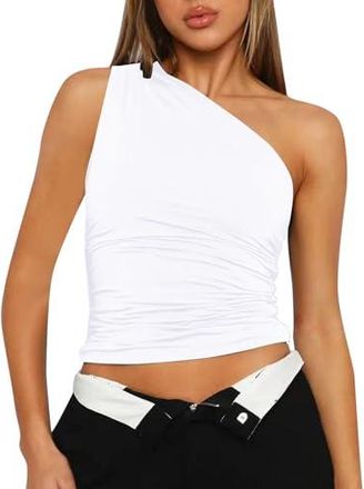 Generic DéBardeur Femme sans Manches- Caraco Sexy VêTements Y2K Haut AsyméTrique À éPaules DéNudéEs Camisole Slim Fit Moulant Party Gilet Tendance Streewear C