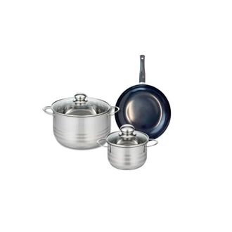 Fackelmann ELO 9710350 Batterie de cuisine 3 pi&egrave;ces, Ensemble de 1 Po&ecirc;le de cuisson 20 cm et 2 faitouts 14 et 20 cm Elo Prima Brillant, inox, induction, Noir