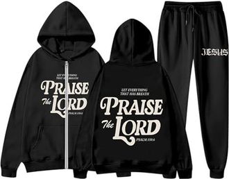 Generico Ensemble 2 pi&egrave;ces pour femme Sweat &agrave; capuche Faith Over Fear et pantalon ensemble de v&ecirc;tements confortables chr&eacute;tiens pour adolescents et femmes, Noir